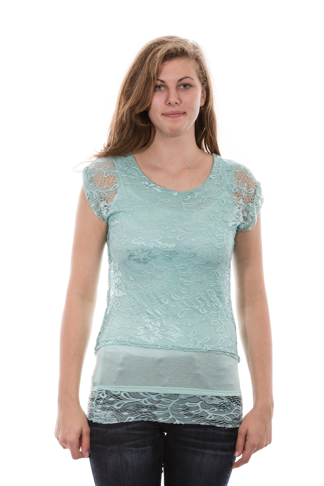 Kurzarm Shirt mit Spitze in grün | Shirts | Shirts und Tops | Damen ...